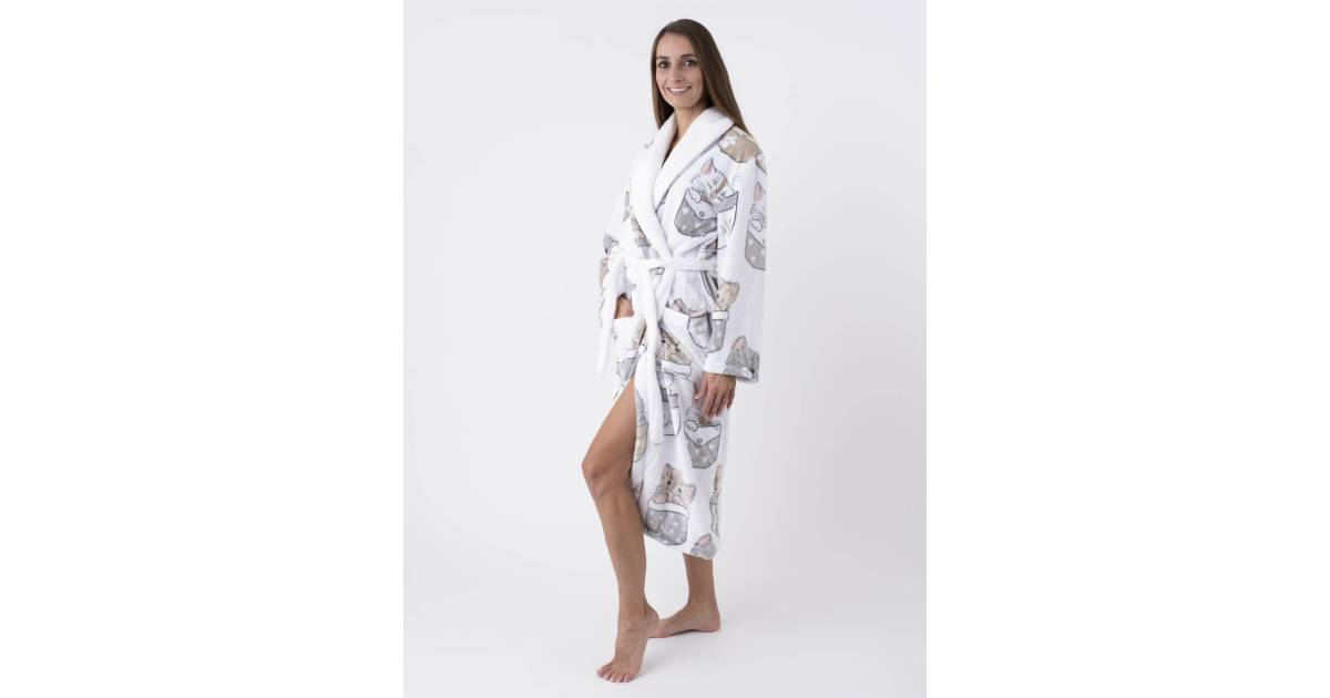 Mikroplyšový župan Ema - Mačičky vo vrecku veľkosť M | MKLozkoviny.sk